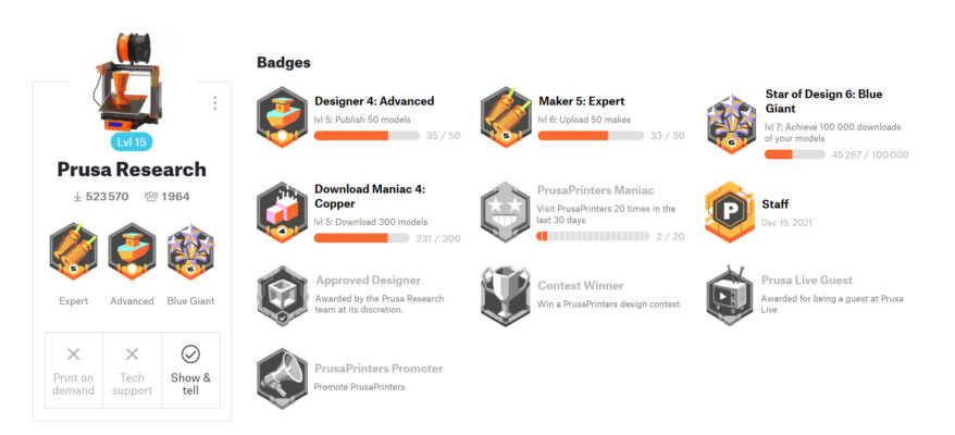 Introducing a new reward system and badges for PrusaPrinters ...